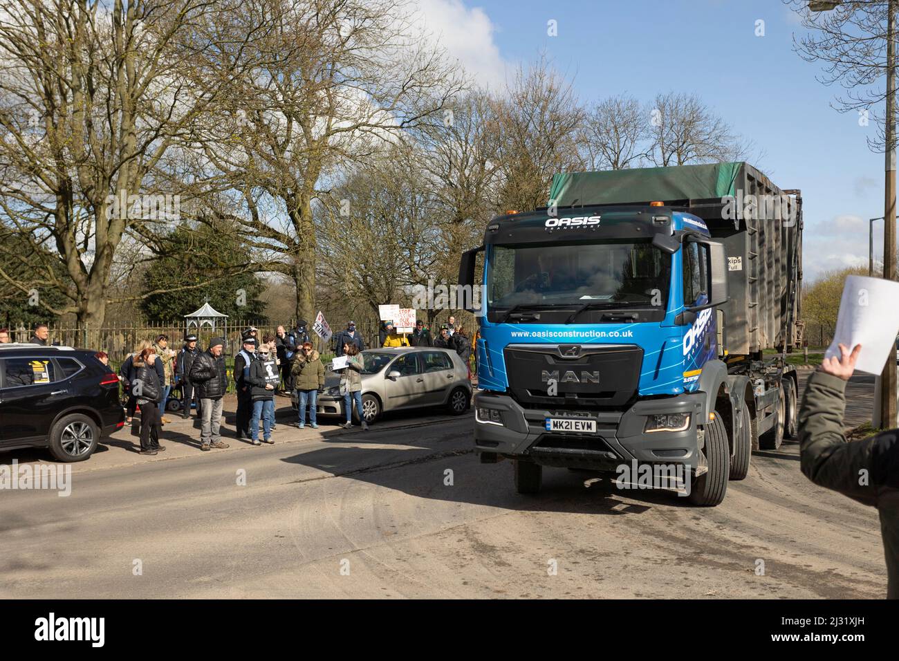 protesters demonstrating outside of walleys quarry waste landfill site ...