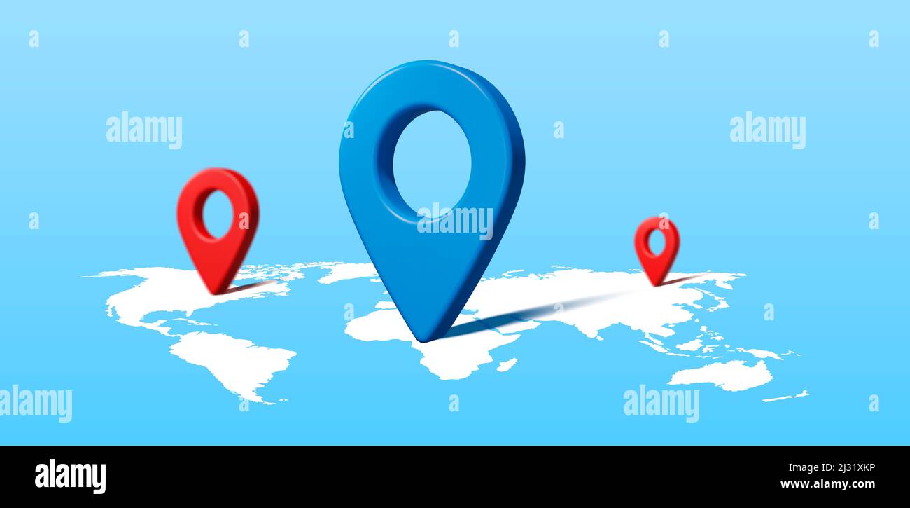 Map location pinpointer on world map. 3D render Stock Photo - Alamy