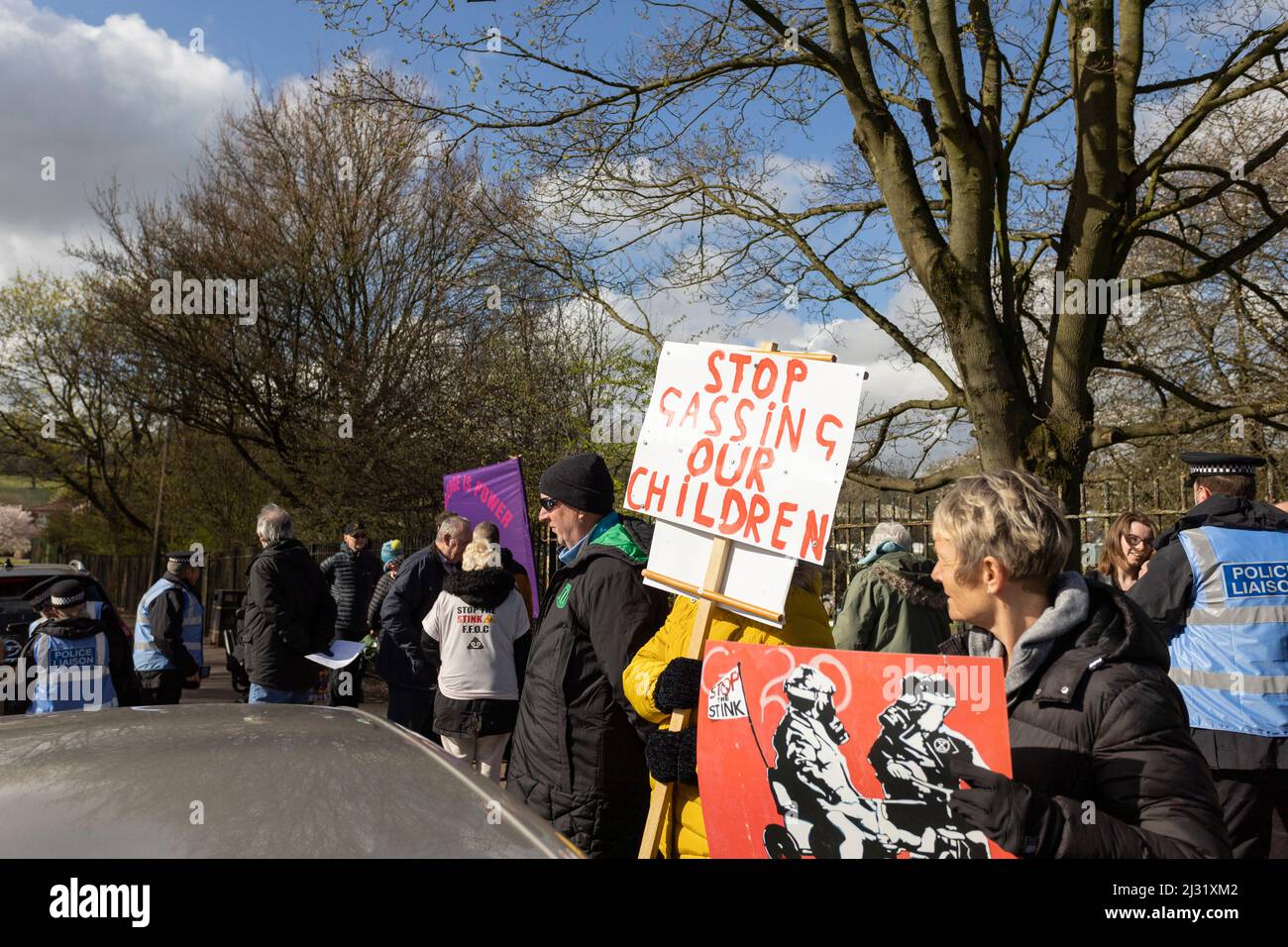 protesters demonstrating outside of walleys quarry waste landfill site ...