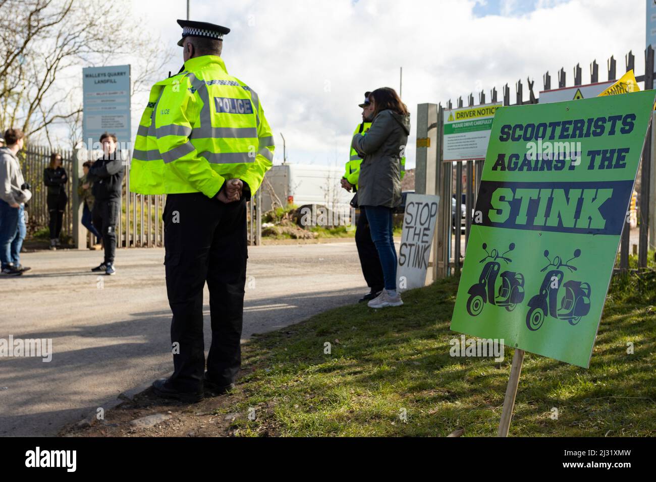 protesters demonstrating outside of walleys quarry waste landfill site ...