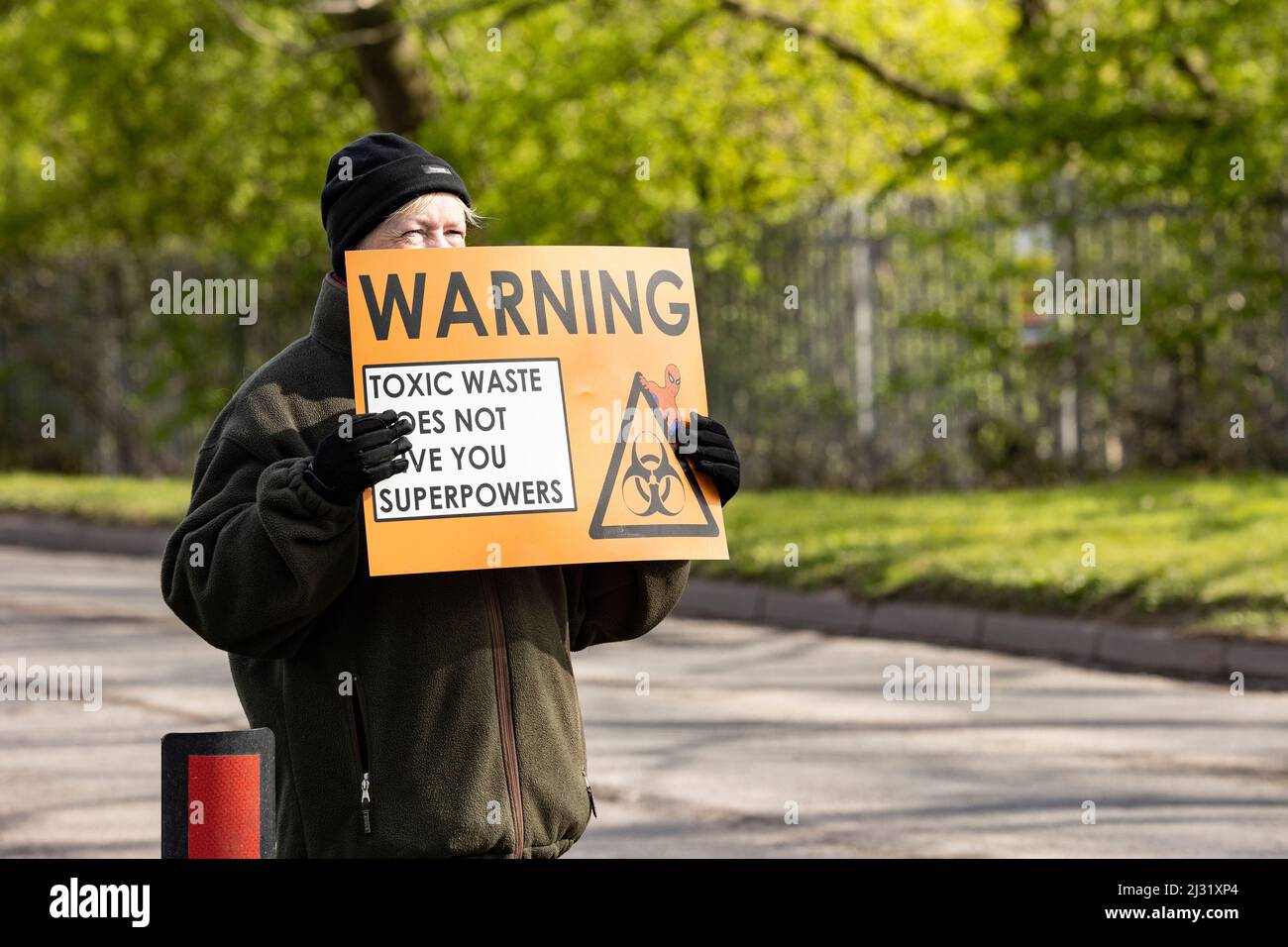 protesters demonstrating outside of walleys quarry waste landfill site ...
