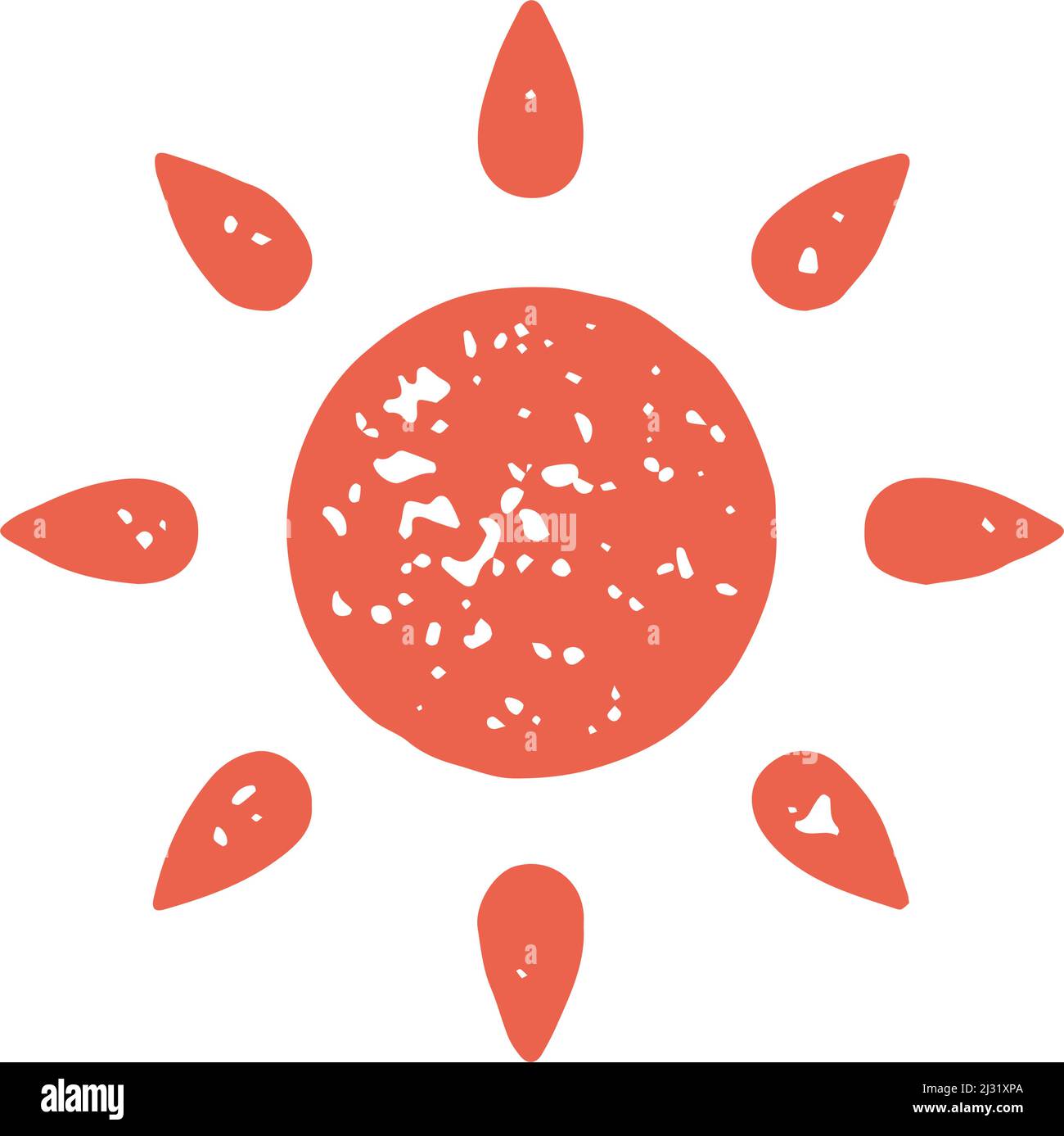 Minimalist red sun with ornamental rays summer vacation symbol grunge ...