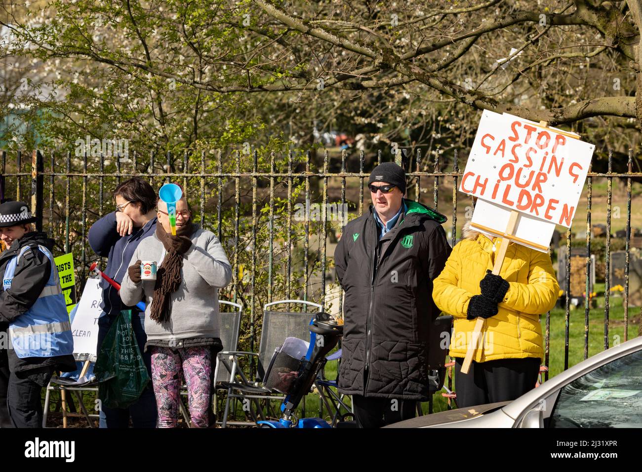 protesters demonstrating outside of walleys quarry waste landfill site ...
