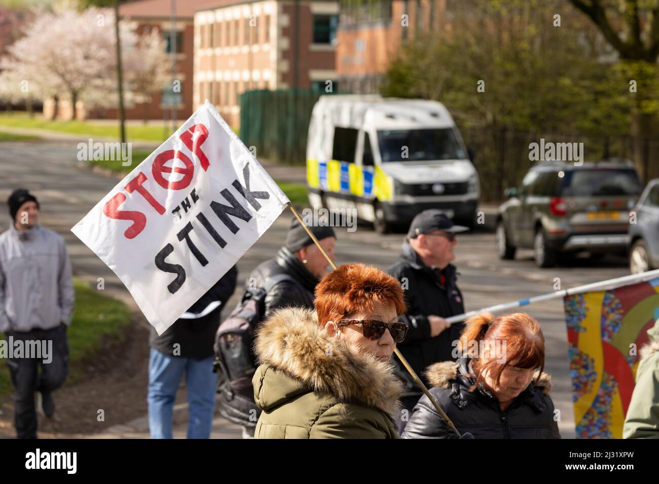 protesters demonstrating outside of walleys quarry waste landfill site ...