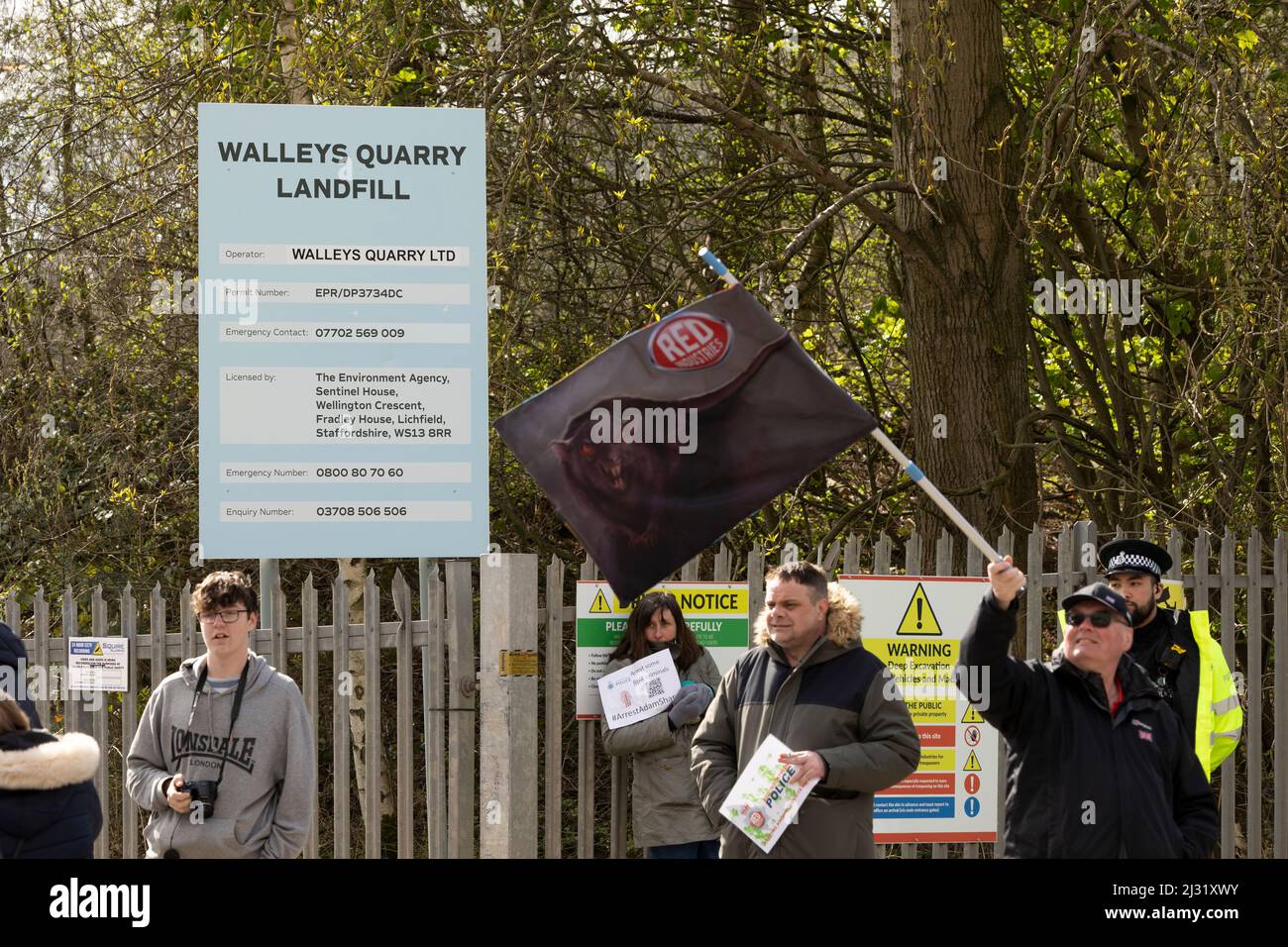 protesters demonstrating outside of walleys quarry waste landfill site ...