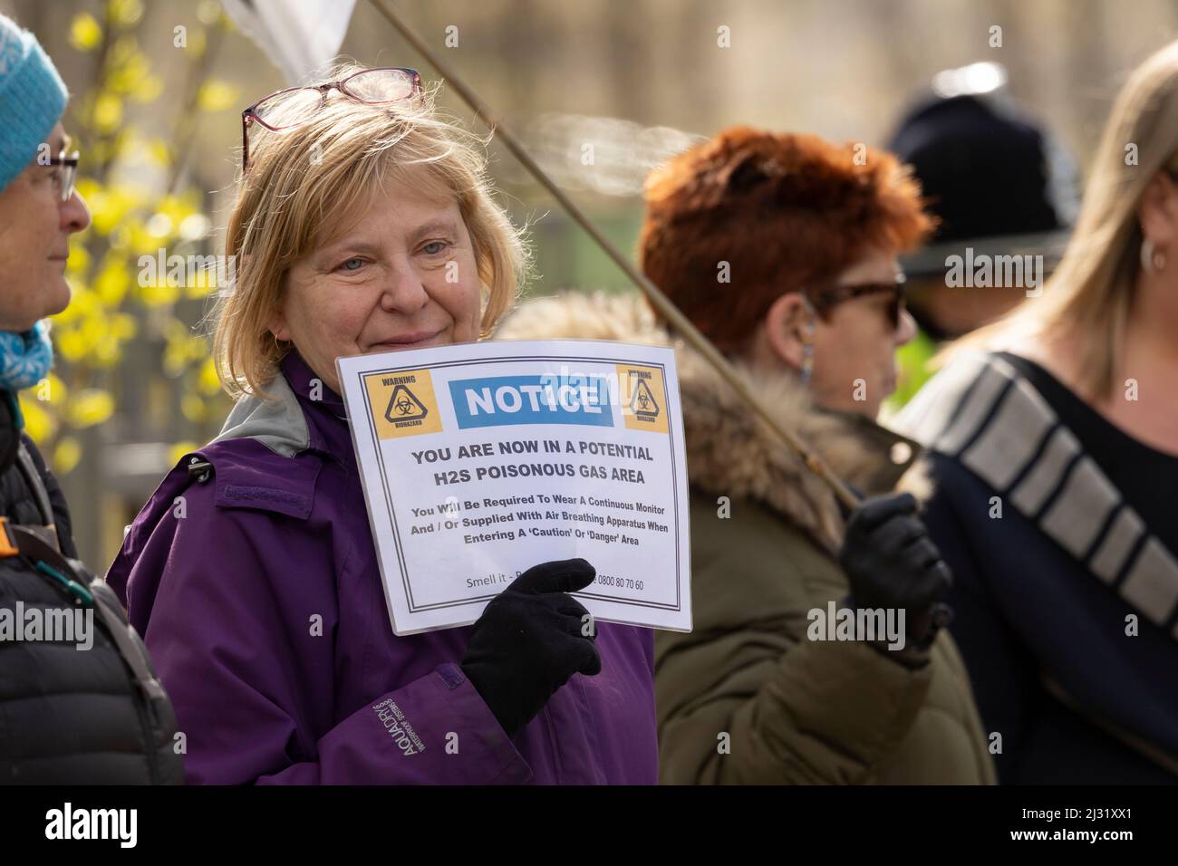 protesters demonstrating outside of walleys quarry waste landfill site ...