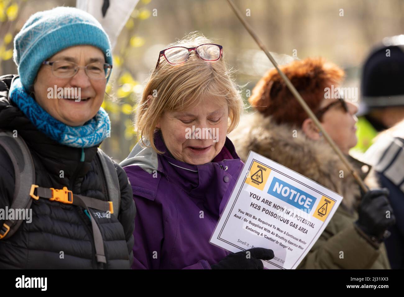 protesters demonstrating outside of walleys quarry waste landfill site ...