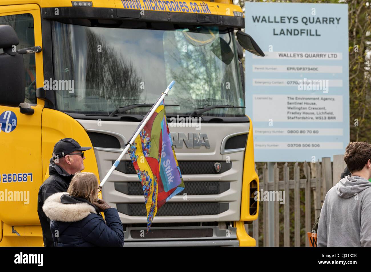protesters demonstrating outside of walleys quarry waste landfill site ...