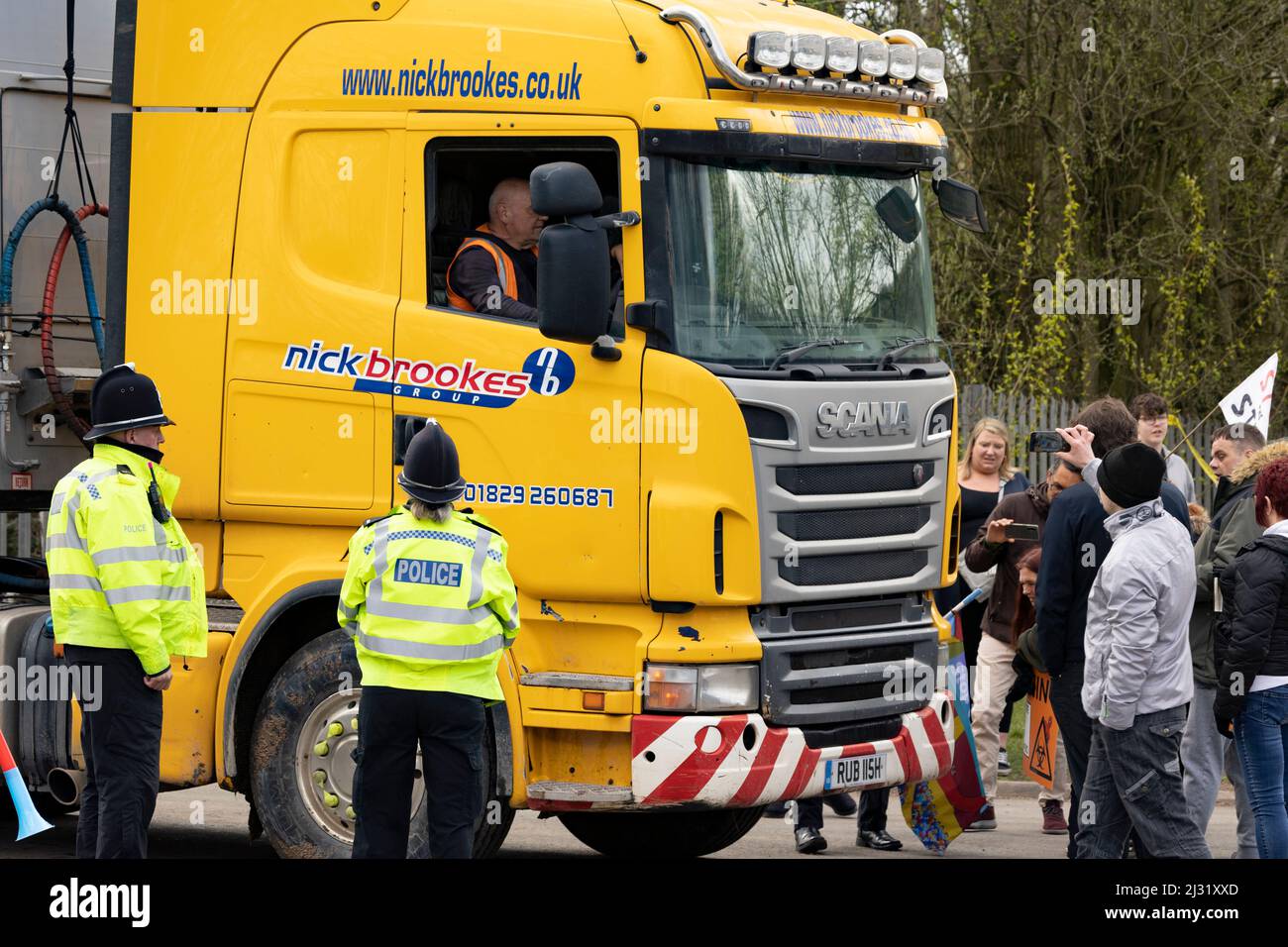 protesters demonstrating outside of walleys quarry waste landfill site ...