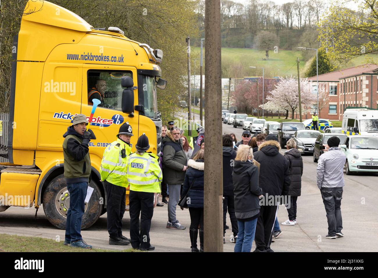 protesters demonstrating outside of walleys quarry waste landfill site ...