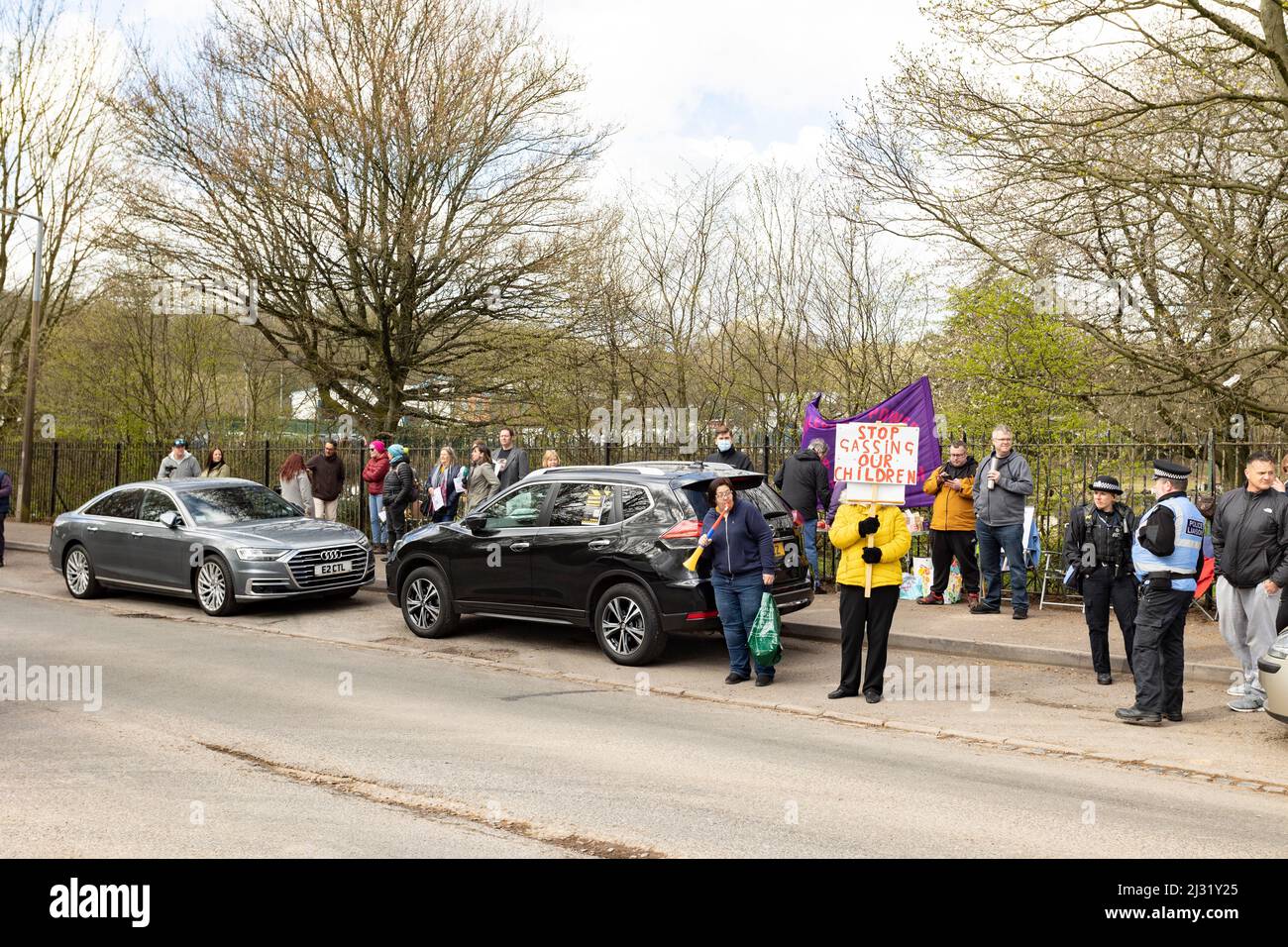 protesters demonstrating outside of walleys quarry waste landfill site ...