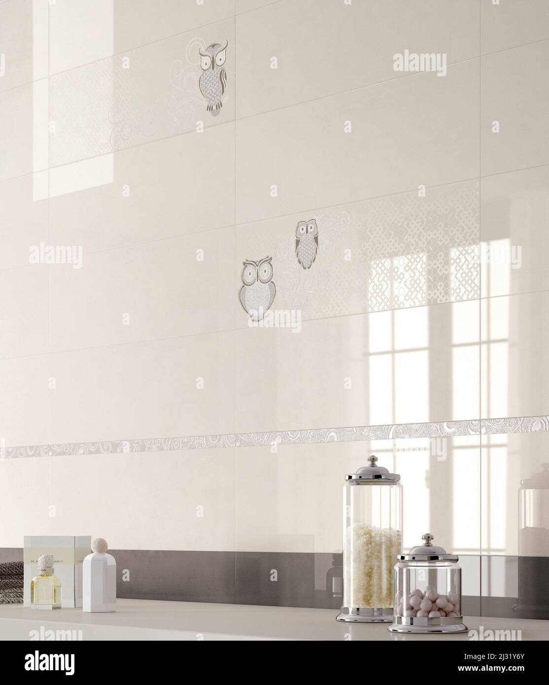 Modern bathroom with elegant tiles, seamless design, luxurious interior ...