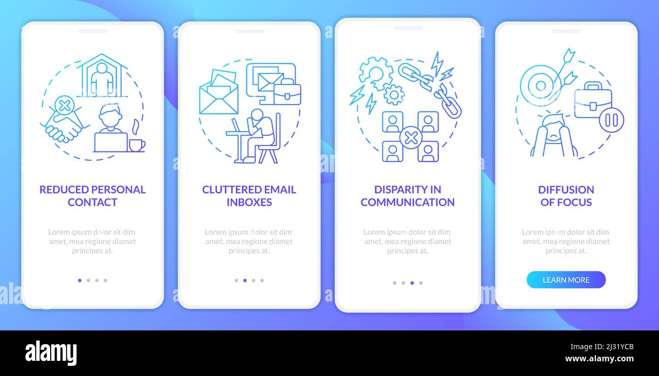 Disadvantages of remote work blue gradient onboarding mobile app screen ...