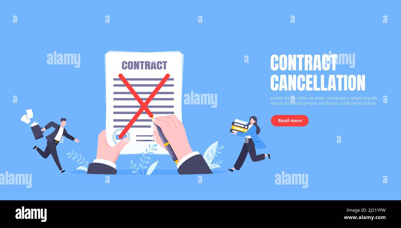 Contract cancellation business concept. Terminated tearing contract ...