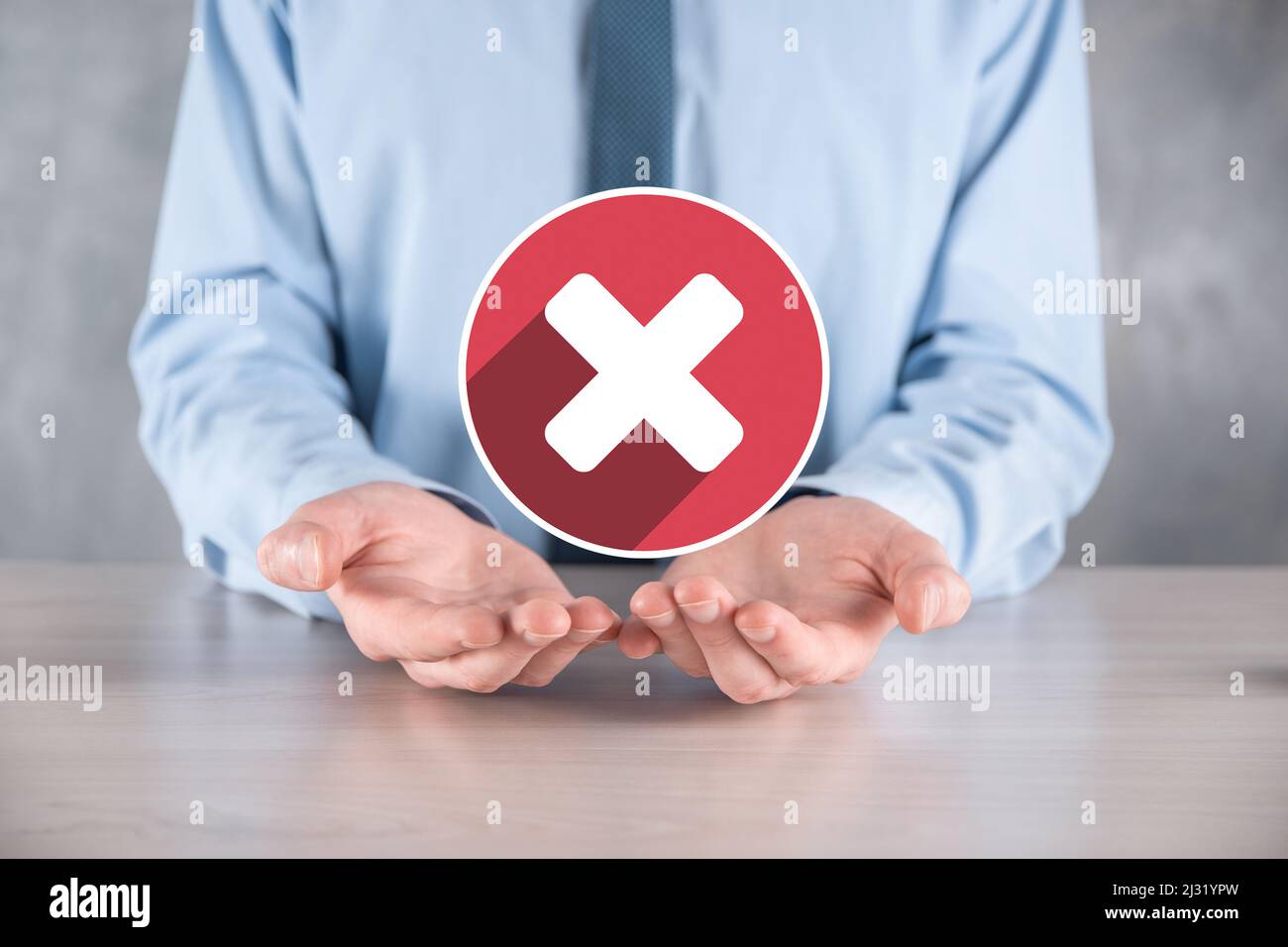 Hand holds icon,cancellation symbol,cancel icon.Cross mark flat red ...