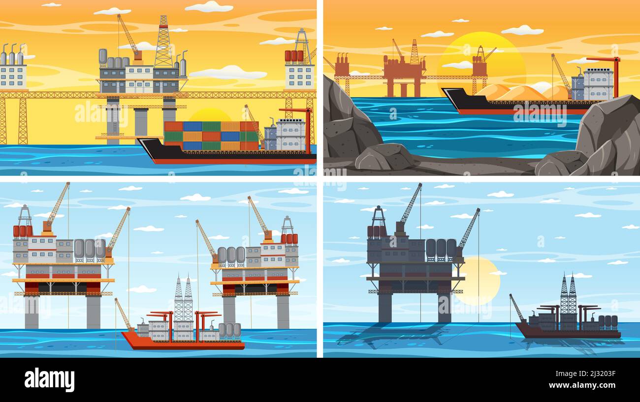 Set of oil petrol and gas relevant scene illustration Stock Vector ...