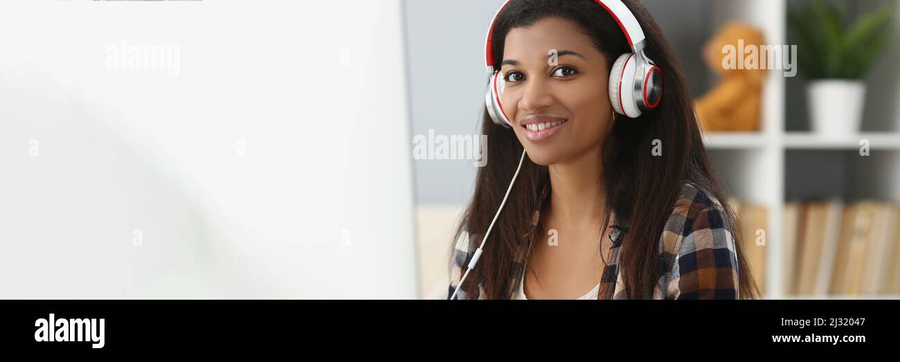 Attractive young female use computer Stock Photo - Alamy