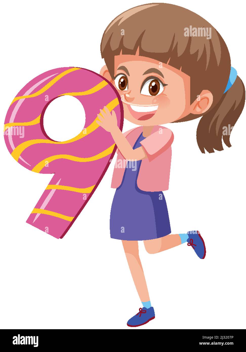 Student girl holding the number cartoon character isolated on white ...