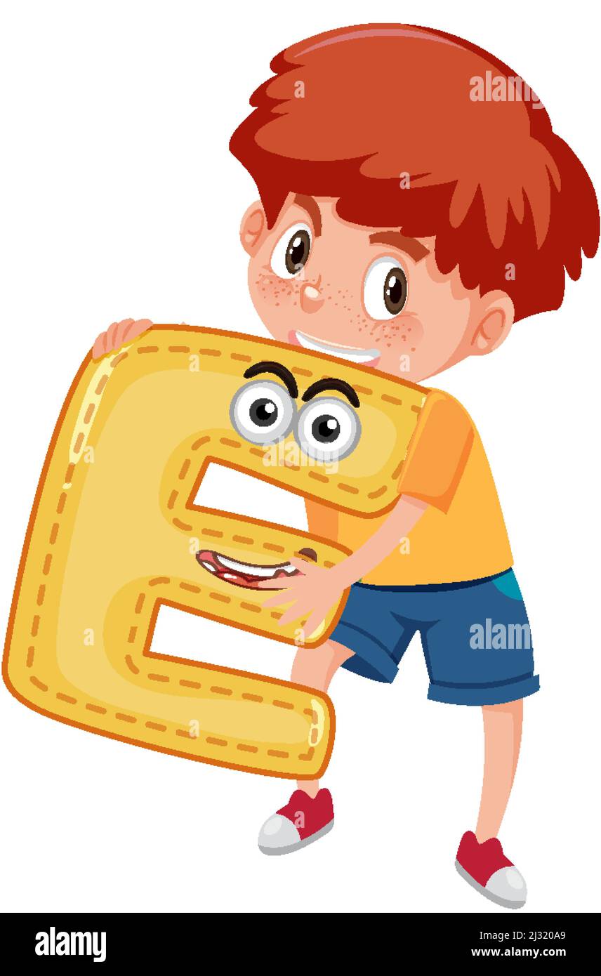 A boy holding alphabet letter on white background illustration Stock ...