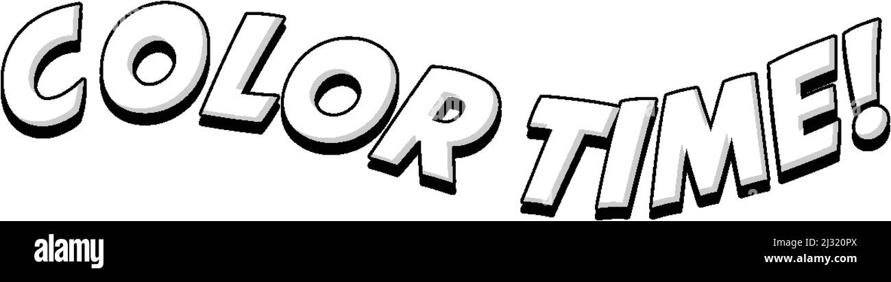 Color time text banner black and white doodle character on white ...