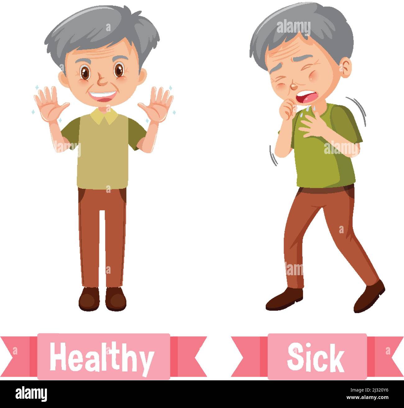 Opposite English Words healthy and sick illustration Stock Vector Image ...