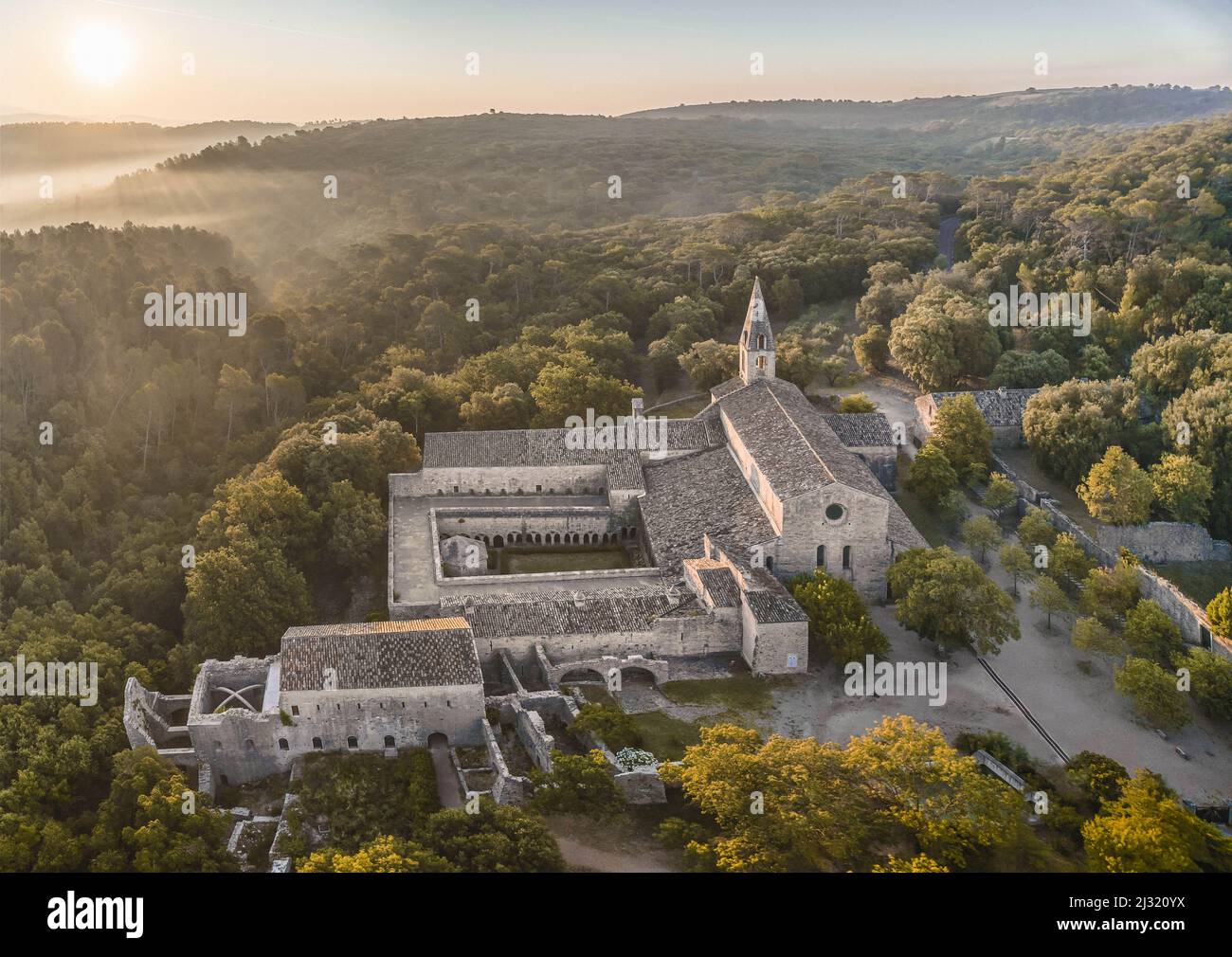 FRANCE. PROVENCE. VAR (83) AERIAL VIEW OF THORONET ABBEY. BUILT BETWEEN 1160 AND 1230, IT IS ONE ...