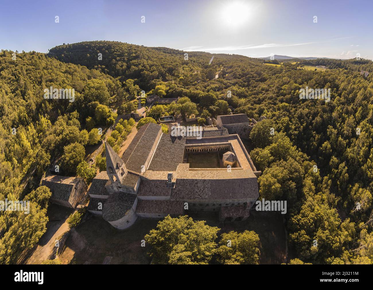 FRANCE. PROVENCE. VAR (83) AERIAL VIEW OF THORONET ABBEY. BUILT BETWEEN 1160 AND 1230, IT IS ONE ...