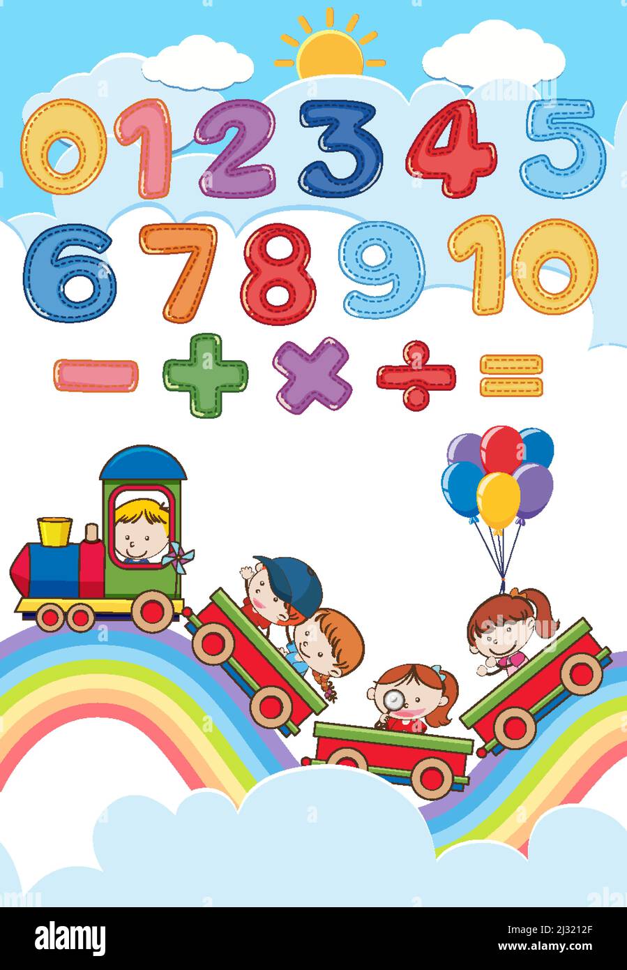 Counting number 0 to 9 and math symbols for kids illustration Stock ...