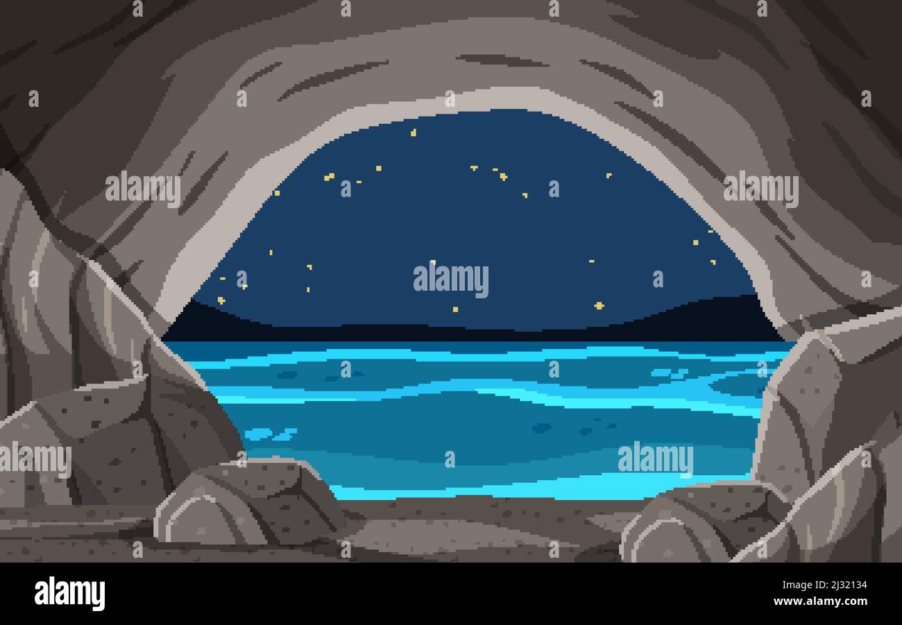 Sea cave background in cartoon style illustration Stock Vector Image ...