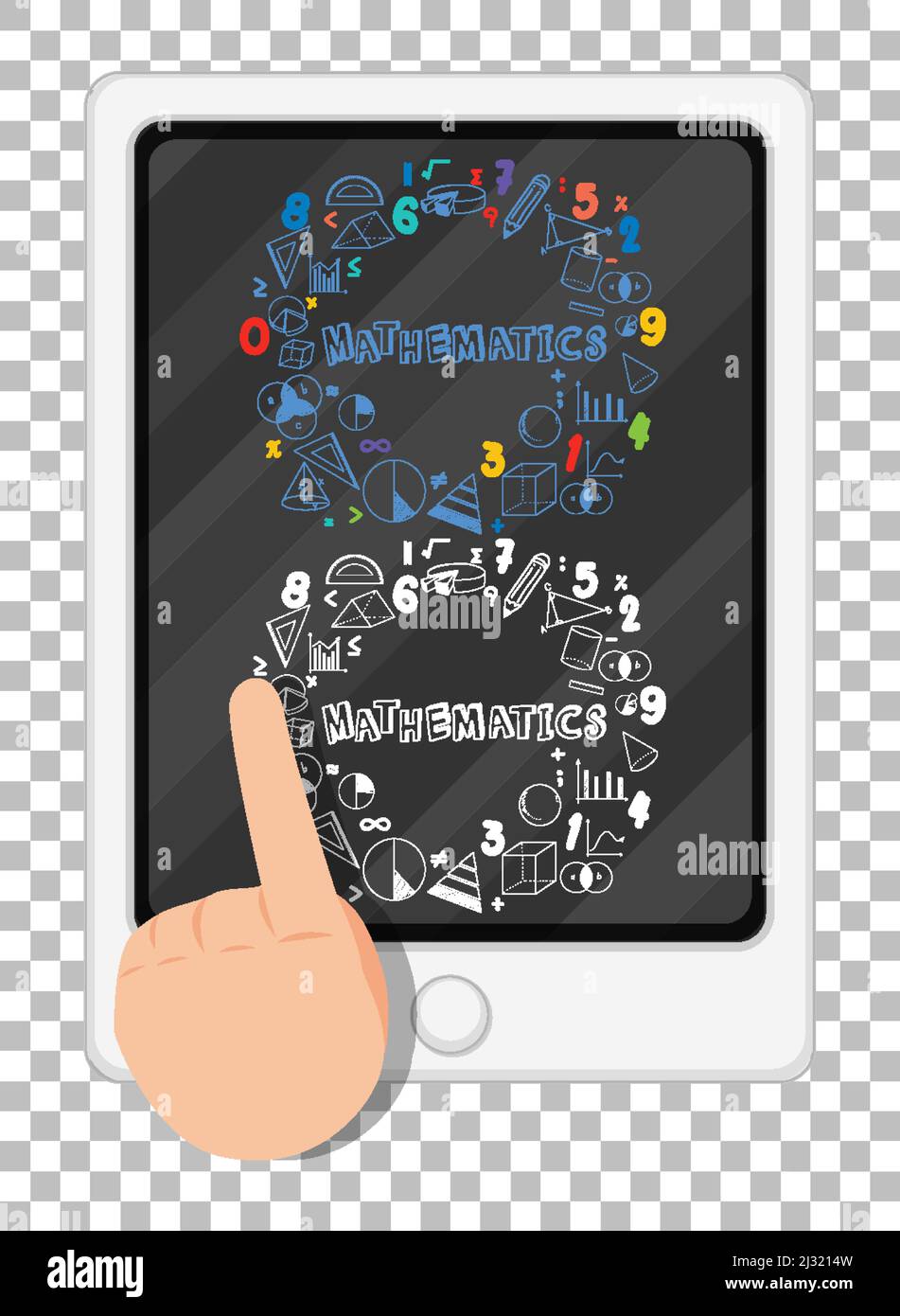 Mathematics doodles with ipad and finger on grid background ...