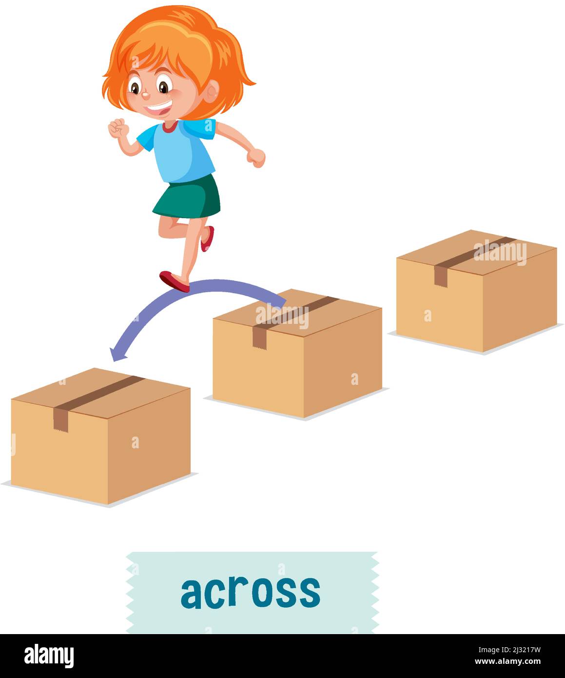 Preposition of place with cartoon girl and a box illustration Stock ...