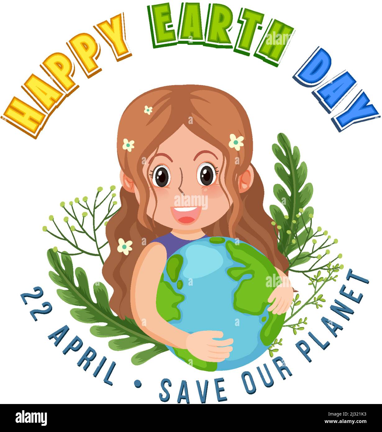 Happy earth day banner design with two girls hugging earth globe ...