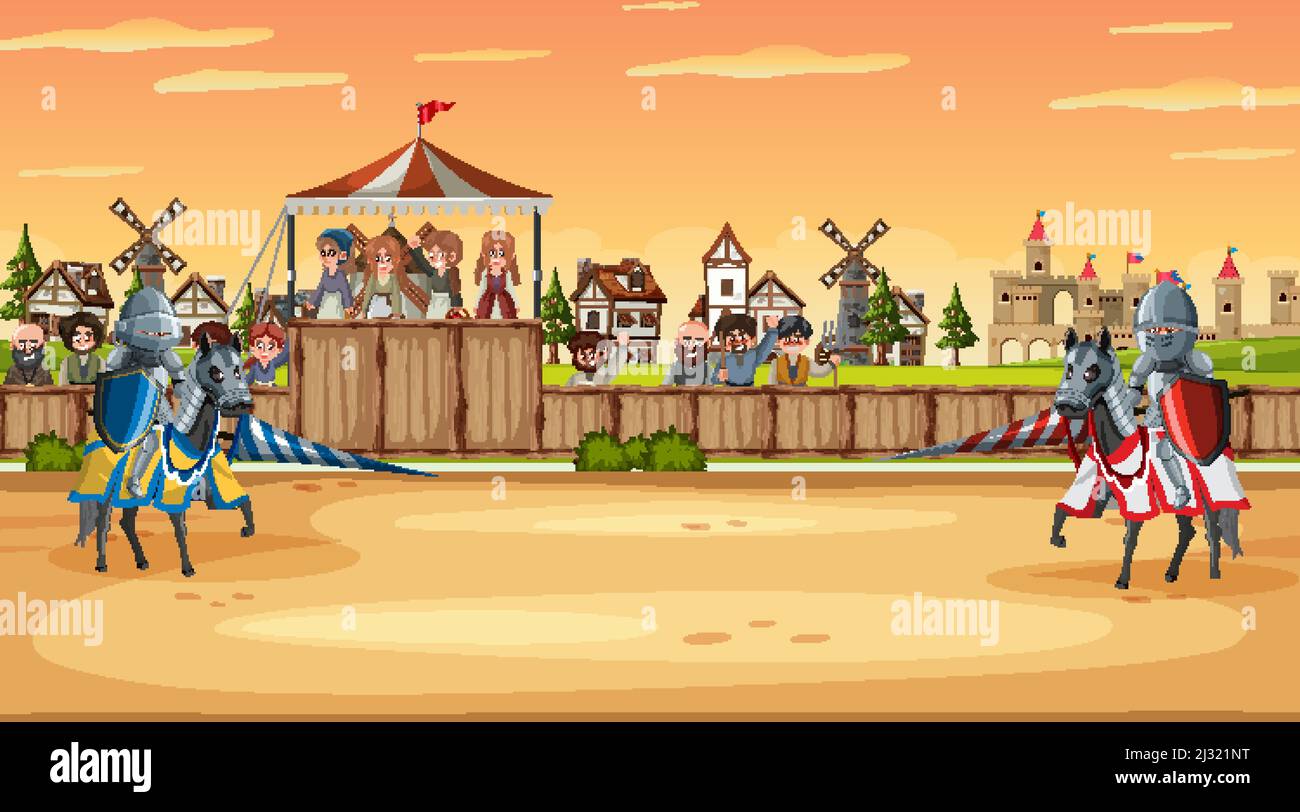 Medieval town scene in cartoon style illustration Stock Vector Image ...