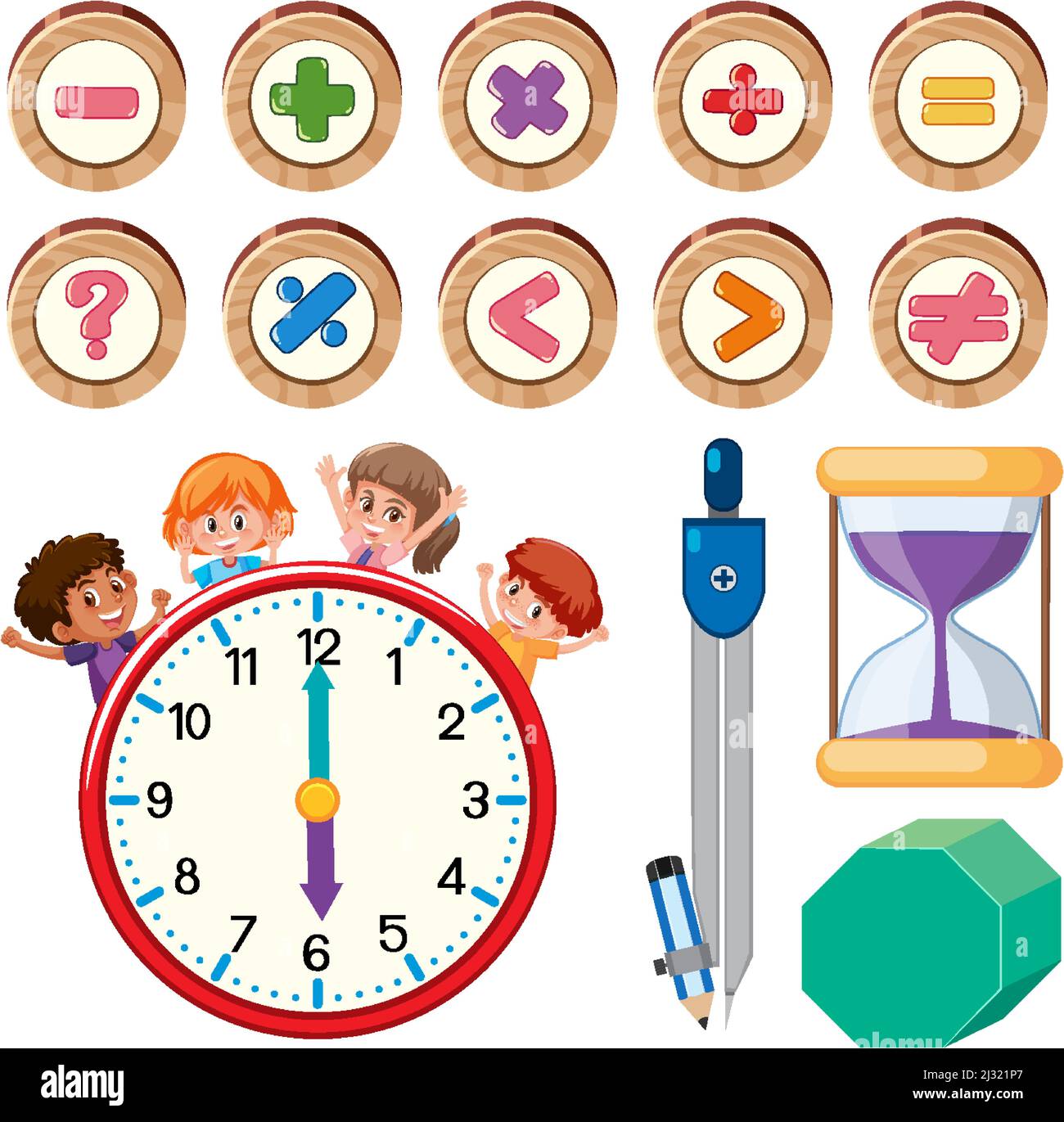 Math classroom objects with supplies and students illustration Stock ...
