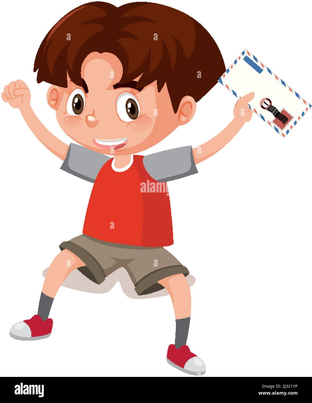 Happy boy holding letter on white bakground illustration Stock Vector ...