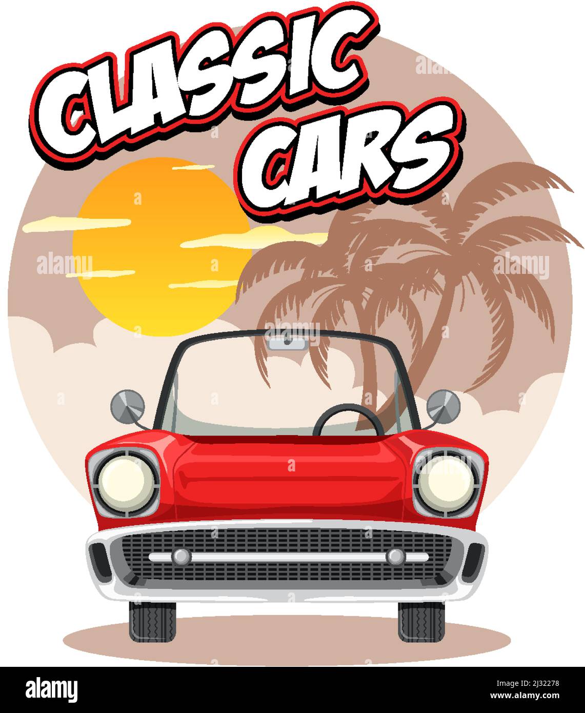 The classic car concept with old car front view illustration Stock ...