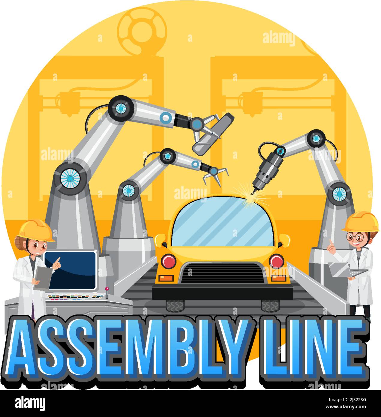 Production process concept with assembly line banner design ...