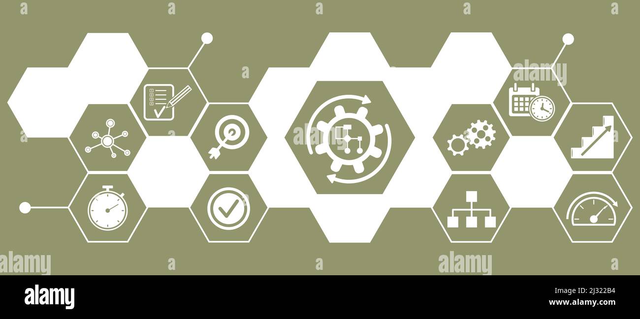 Concept of workflow with connected icons Stock Photo - Alamy