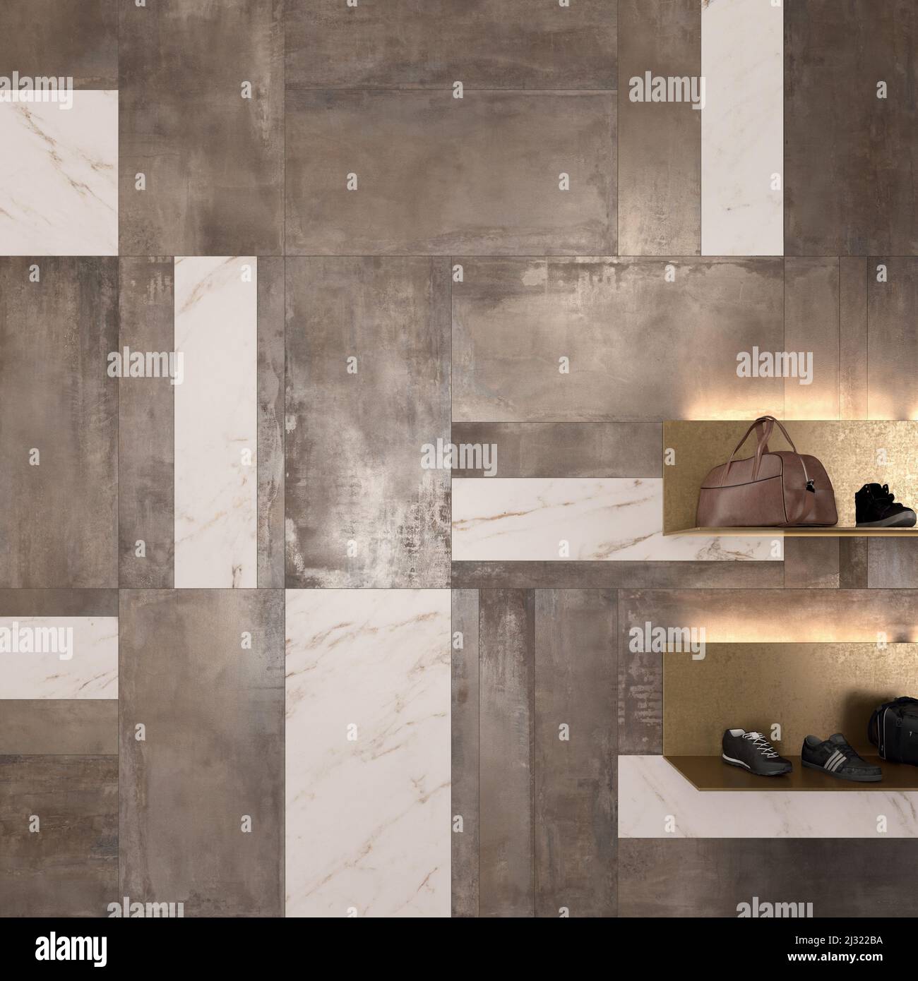 Modern showroom with elegant tiles, seamless design, luxurious interior ...