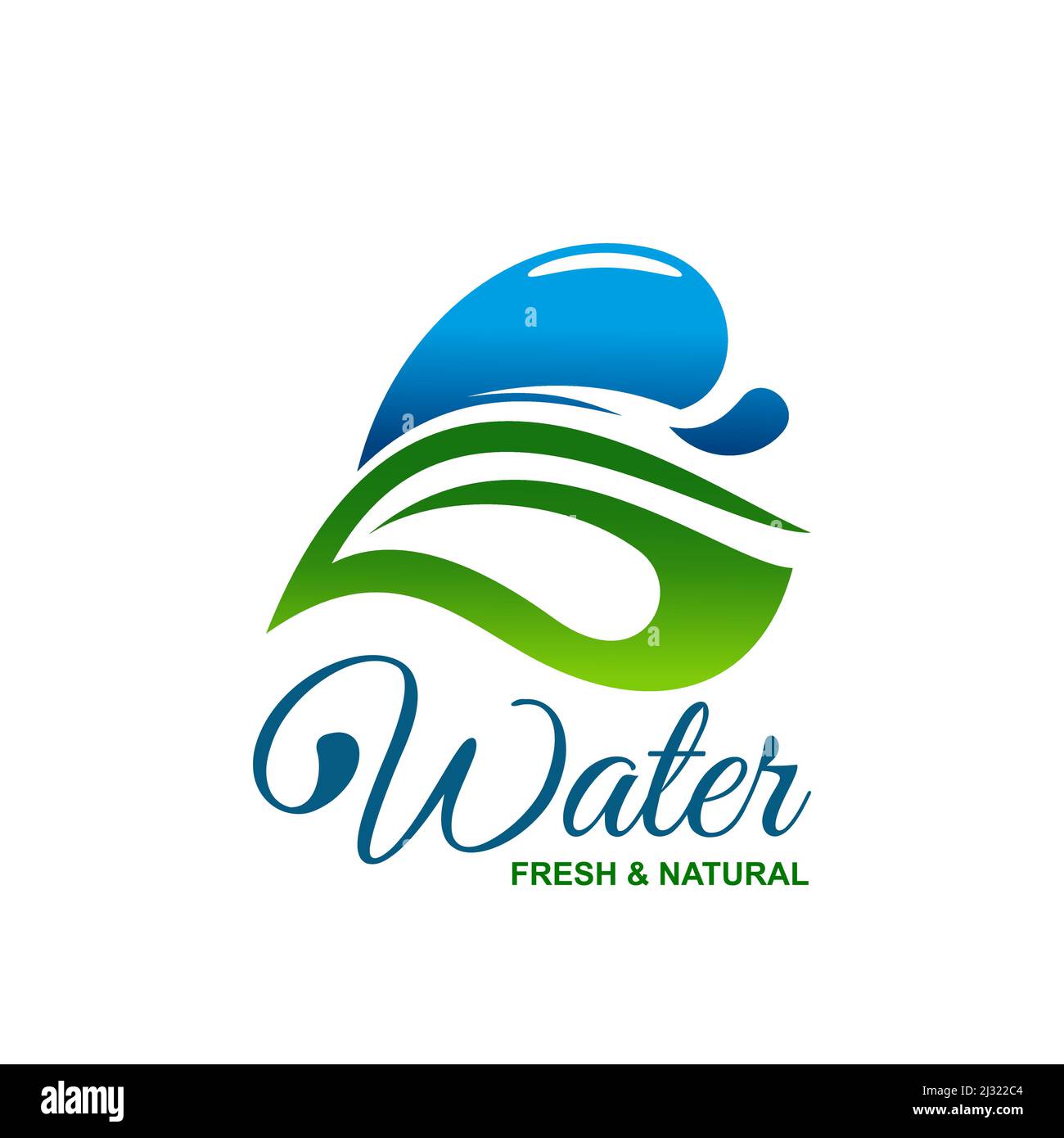 Natural water vector icon with blue aqua drops on green leaf, nature ...