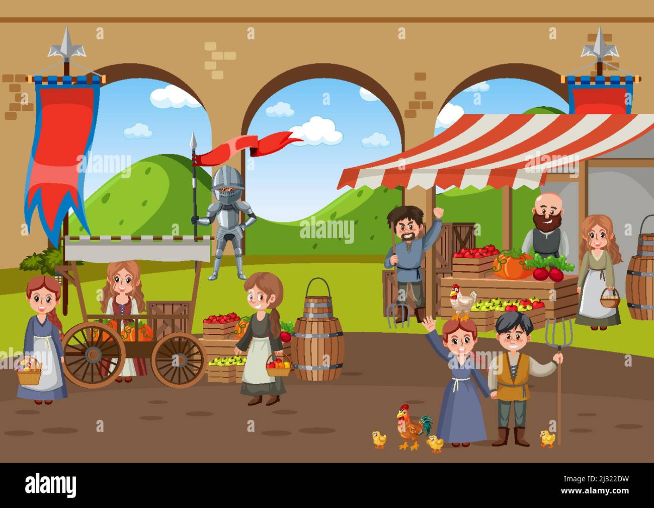 Drawing of medieval market town Stock Vector Images - Alamy