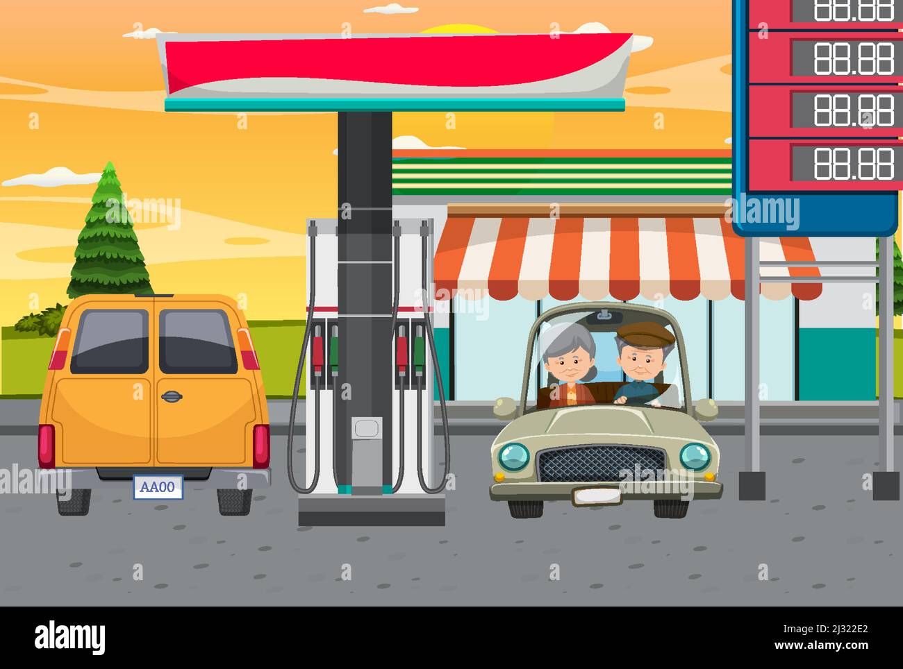 Gas station cartoon scene illustration Stock Vector Image & Art - Alamy