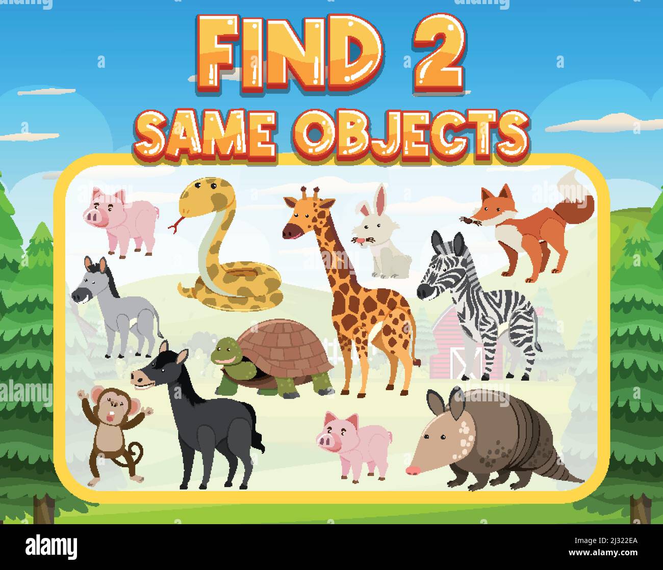Find 2 same object worksheet for children illustration Stock Vector ...