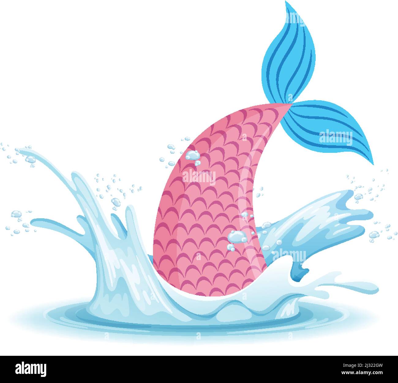 A water splash with mermaid tail on white background illustration Stock ...