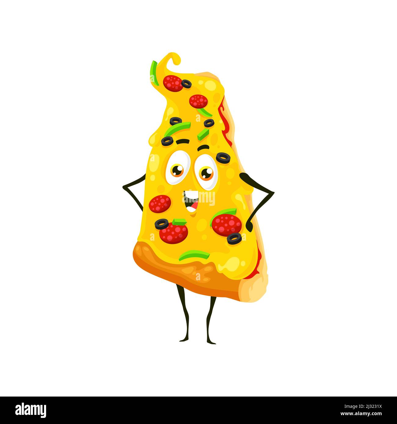 Funny pizza fast food isolated character, cartoon vector slice of ...