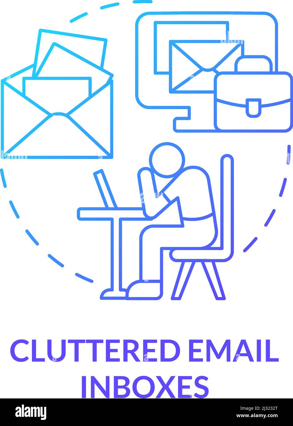 Cluttered email inboxes blue gradient concept icon Stock Vector Image ...