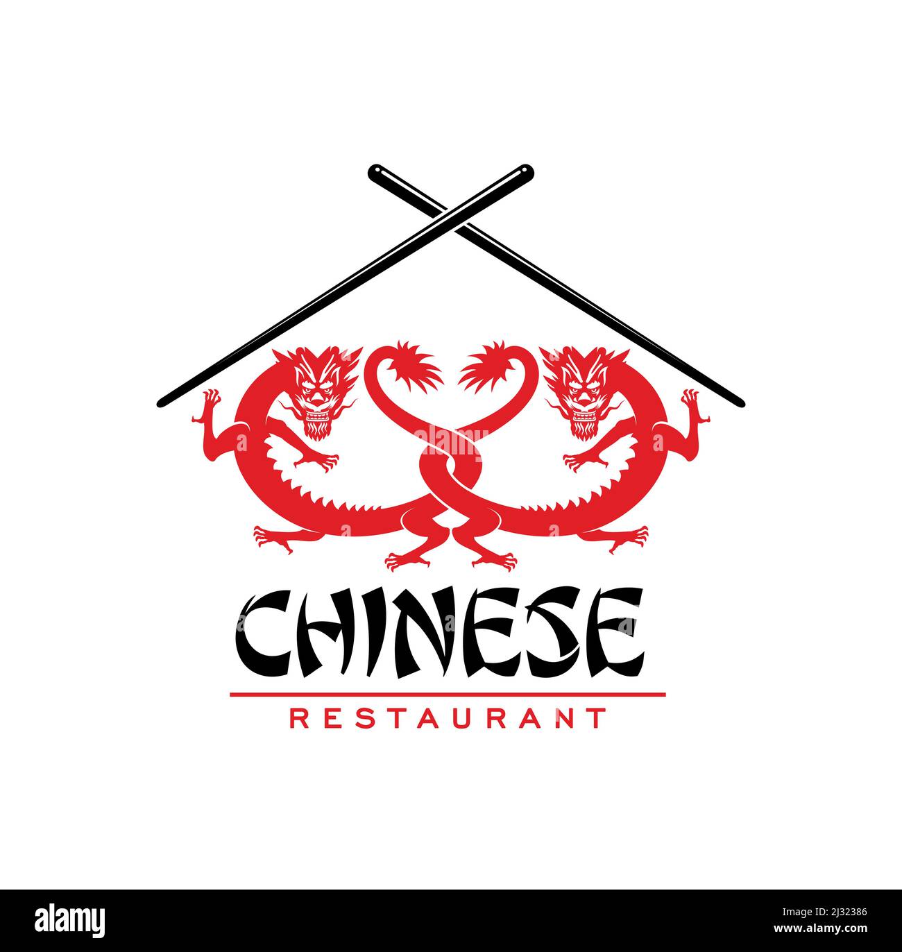 Chinese cuisine restaurant icon with dragons and sticks, vector symbol ...