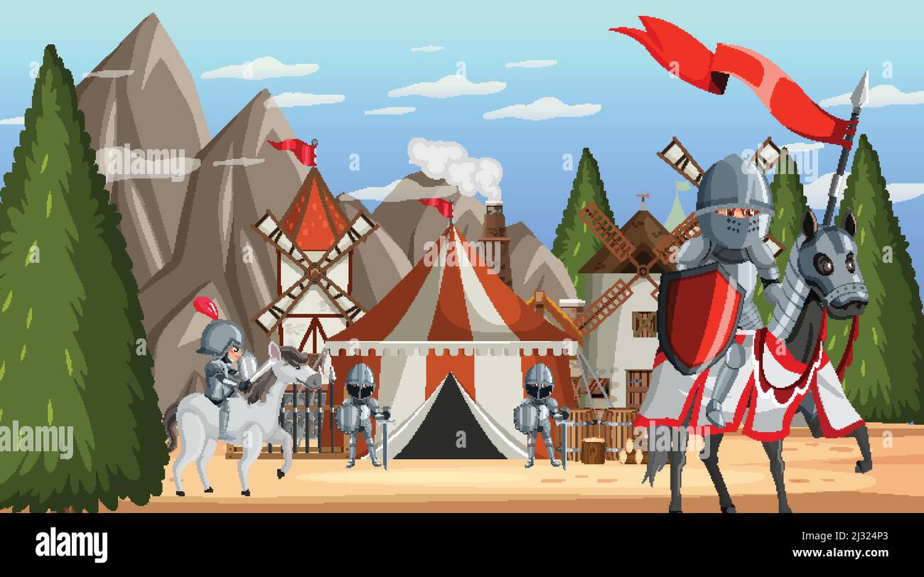 Medieval military camp scene illustration Stock Vector Image & Art - Alamy