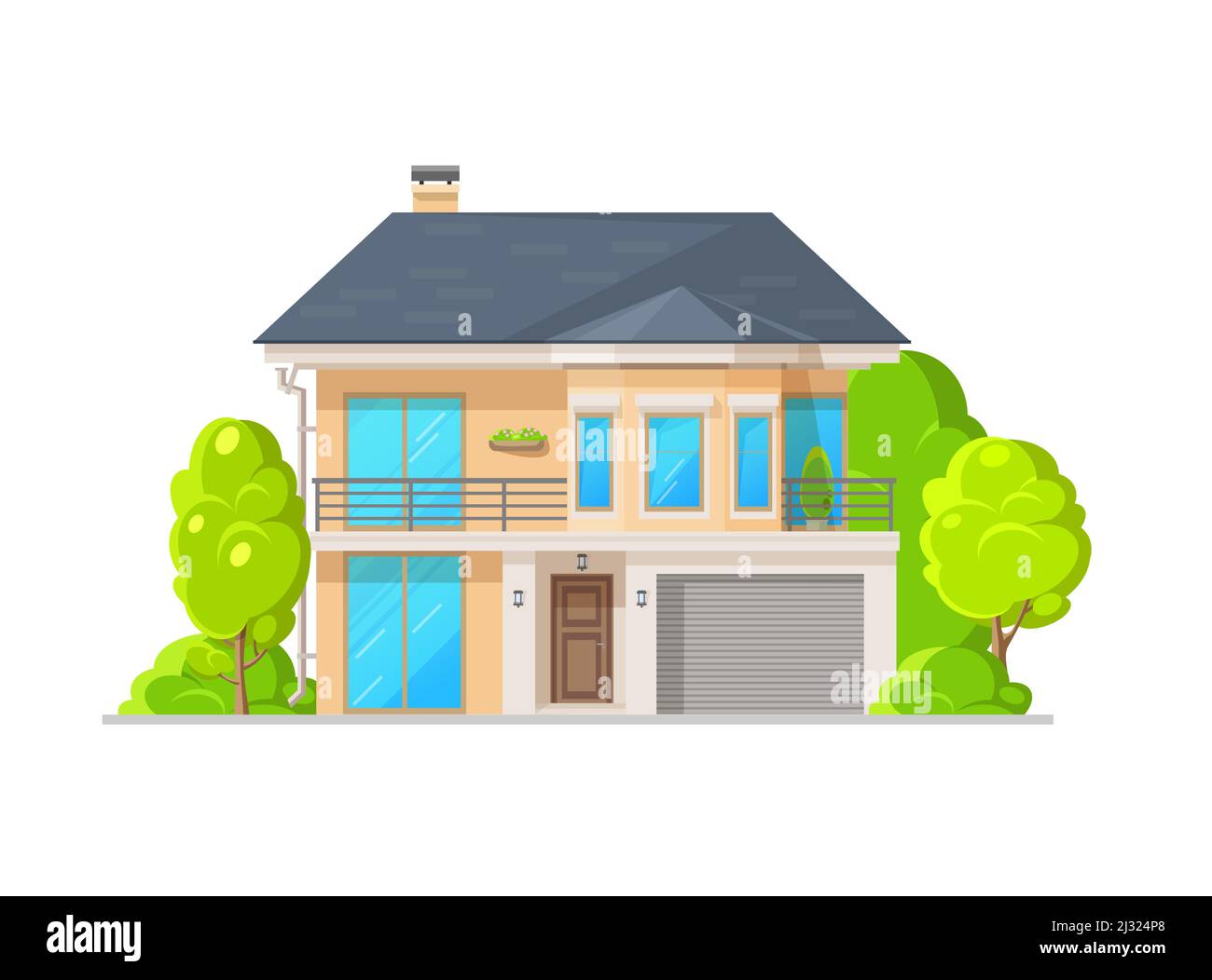 Modern residential house exterior with garage. Suburban two-story ...