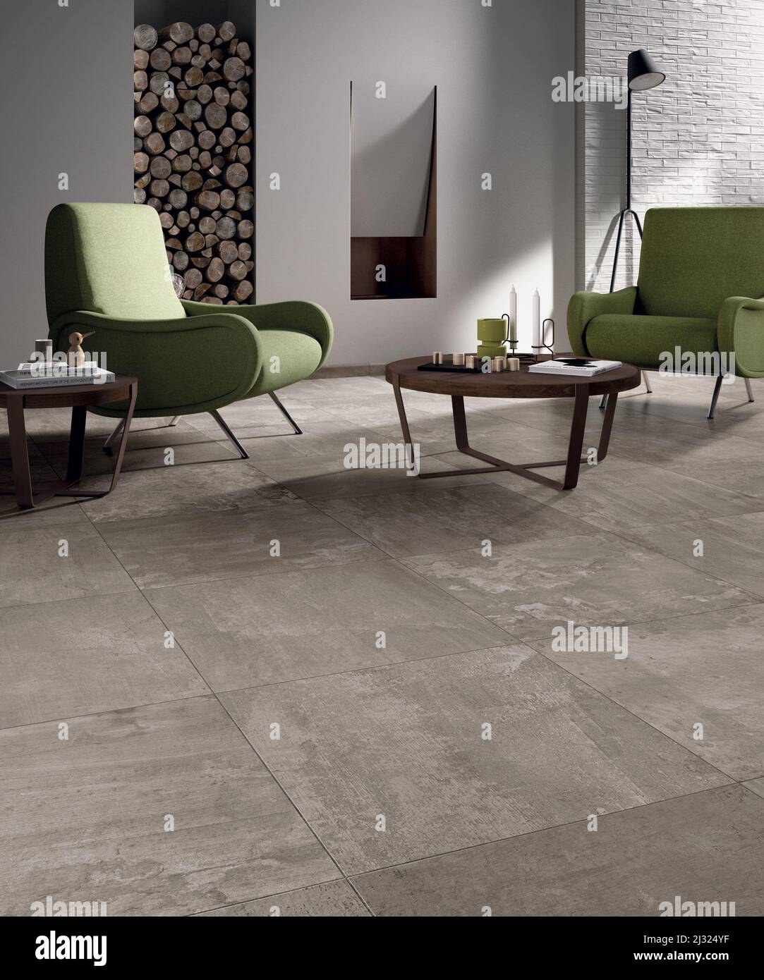 Modern interior design of room with elegant gray tiles, seamless ...